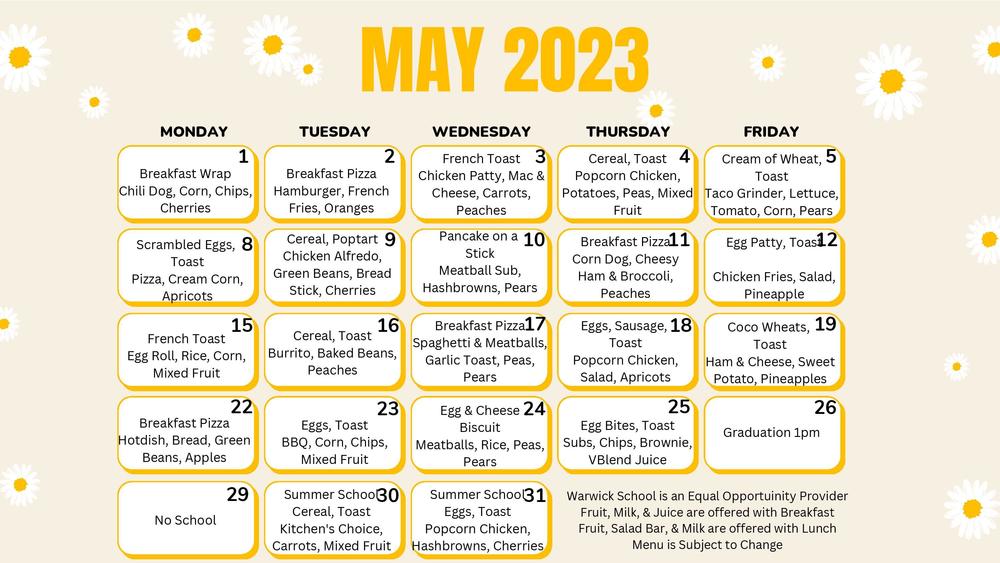 May Lunch Menu | Warwick Public Schools
